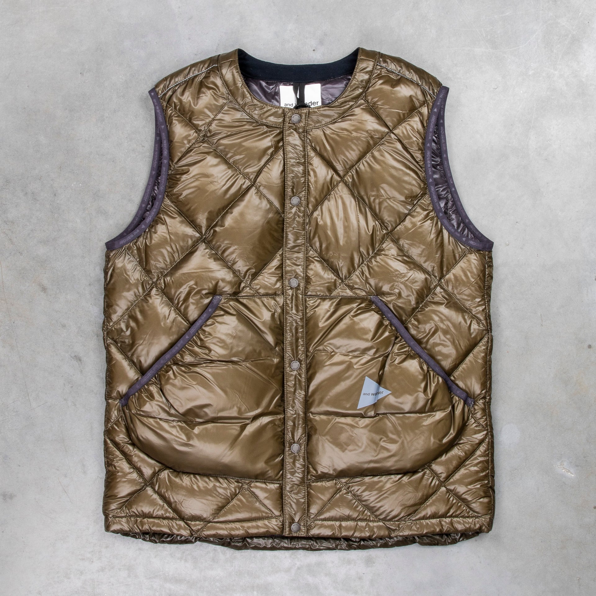 And Wander Diamond Stitch Down Vest Khaki – Frans Boone Store