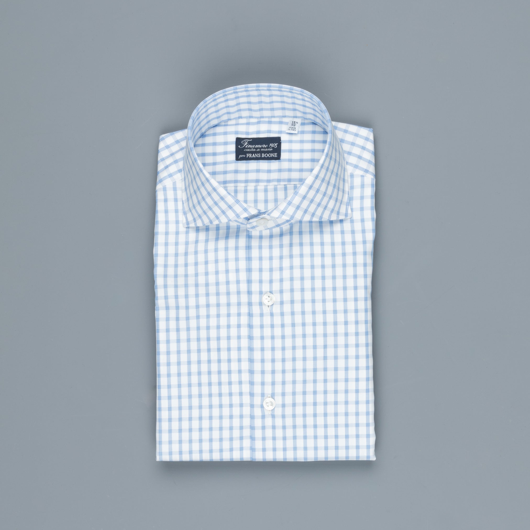 Finamore Milano Shirt Eduardo Collar Alumo Light Blue Triple Check ...