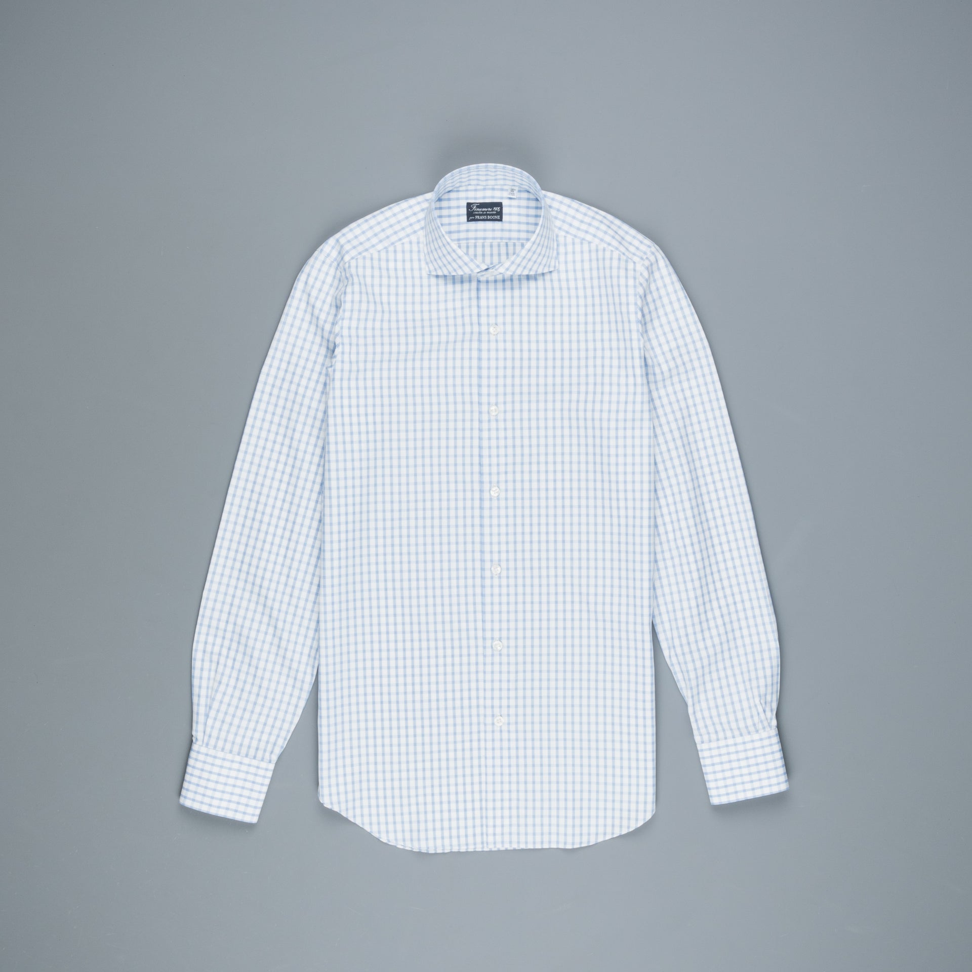 Finamore Milano Shirt Eduardo Collar Alumo Light Blue Triple Check ...
