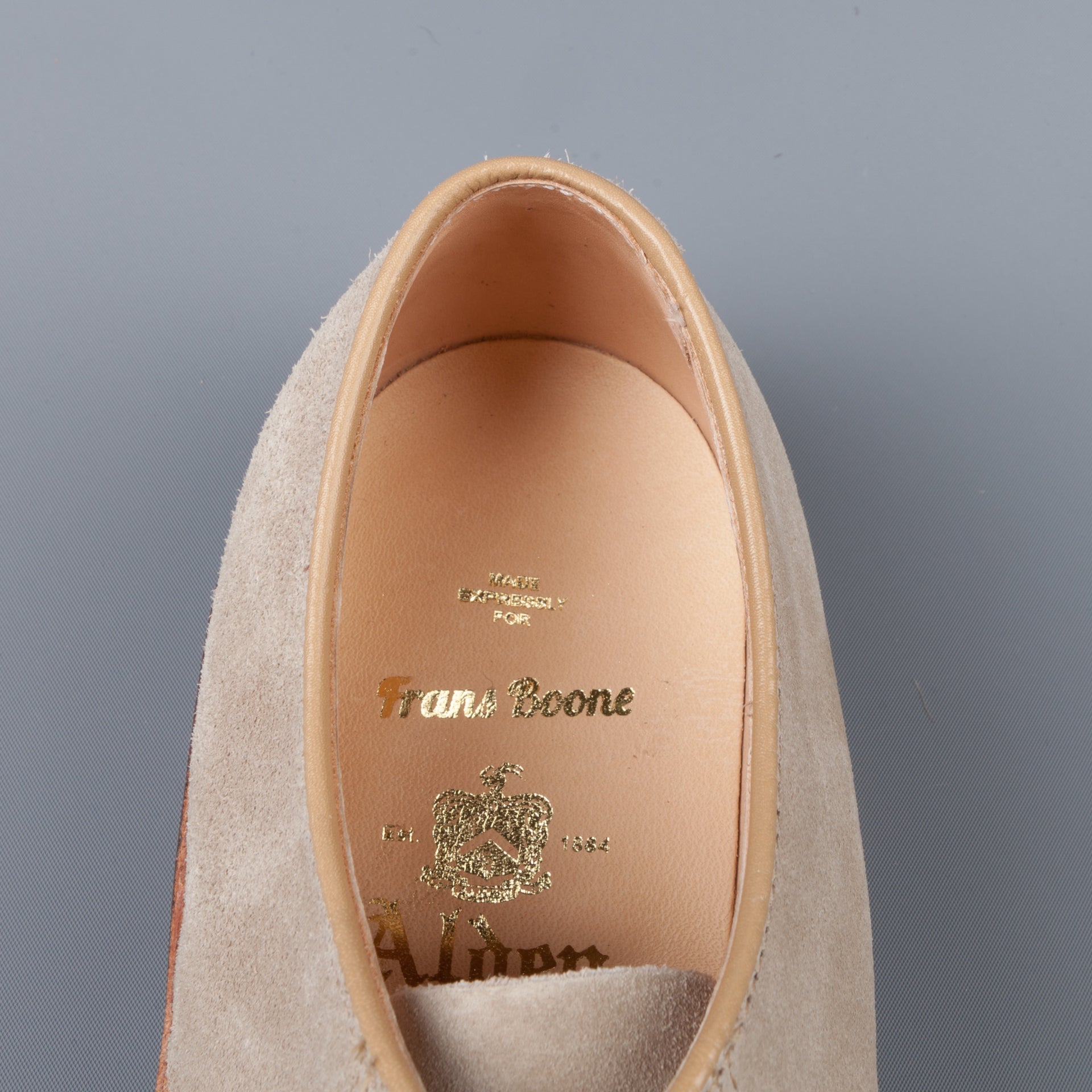 Alden x Frans Boone Exclusive Unlined Milkshake Suede Plain Toe Bluche ...